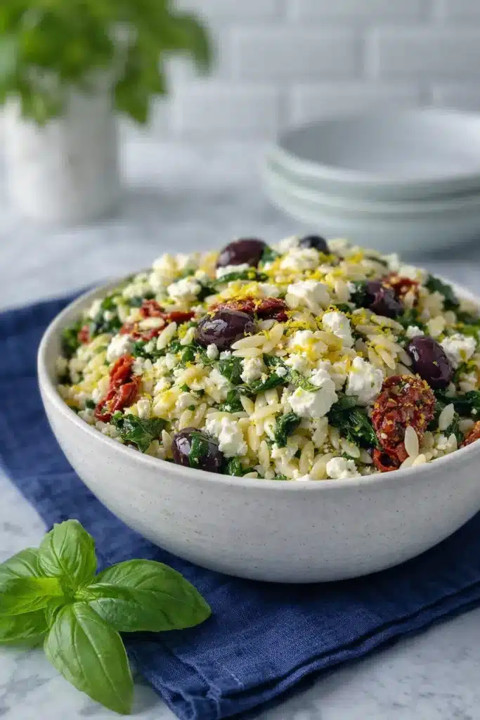 Homemade Orzo Pasta Salad with Feta and Sun Dried Tomatoes